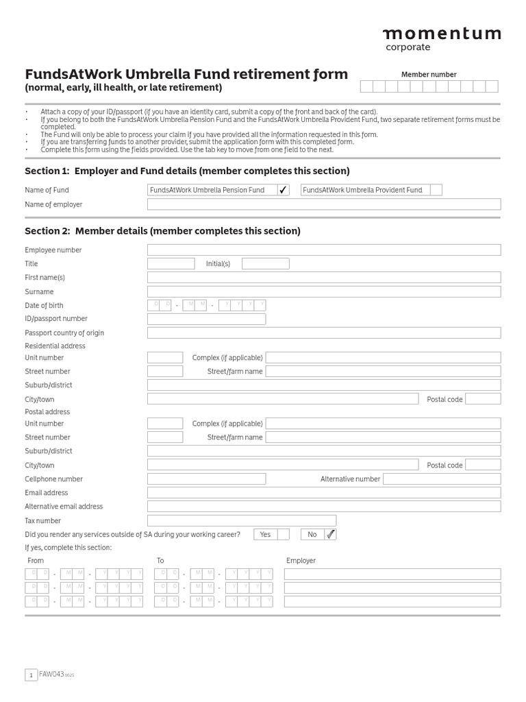 Faw 043 Fundsatwork Umbrella Fund Retirement Form MABHOZO BD | PDF ...