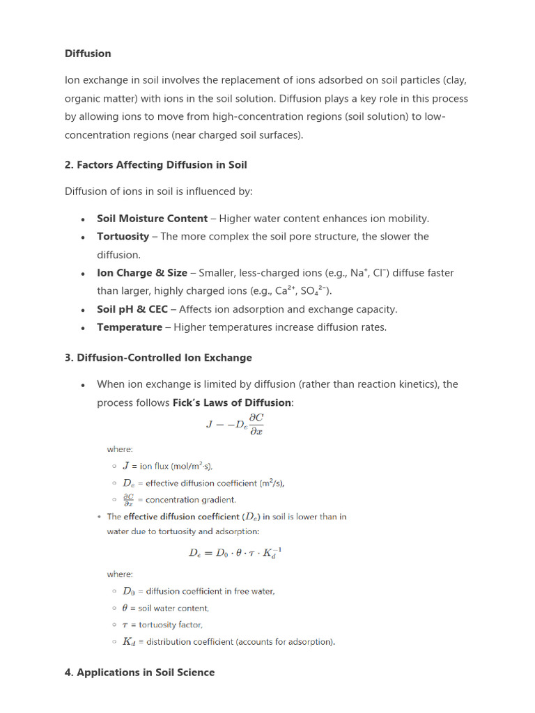 Ion Exchange and Diffusion in Soil | PDF | Soil | Diffusion