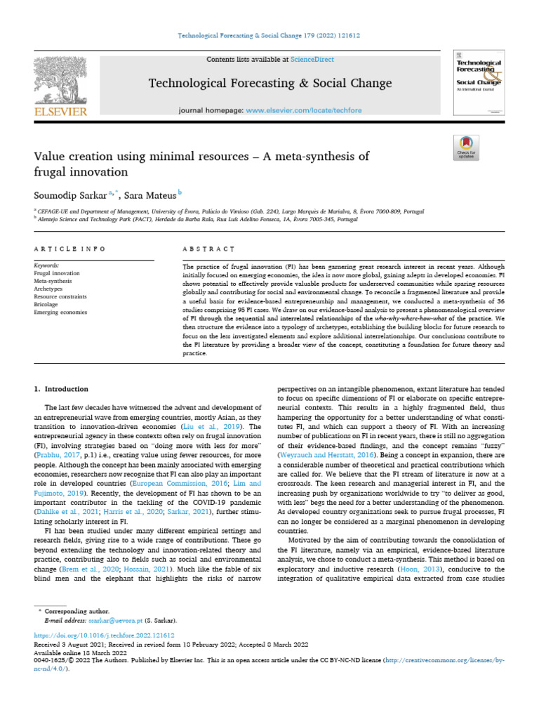 2022 Value Creation Using Minimal Resources - A Meta-Synthesis of ...