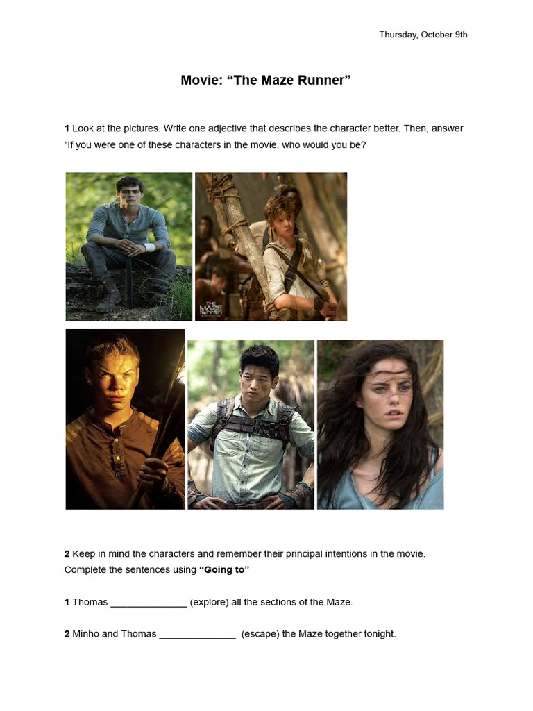 "The Maze Runner Character Analysis Activity" | PDF
