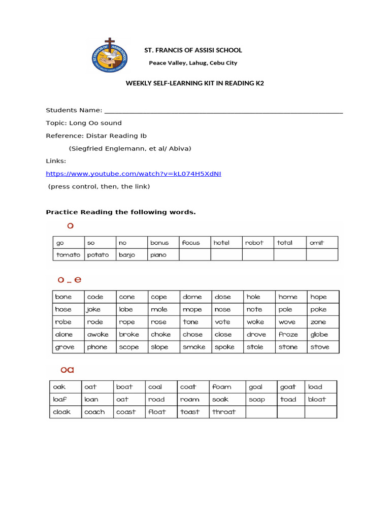 Week 5 Long Oo Sound | PDF