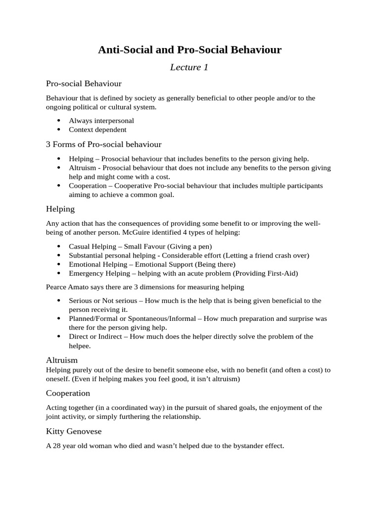 Anti Social and Pro Social | PDF | Aggression | Behavior