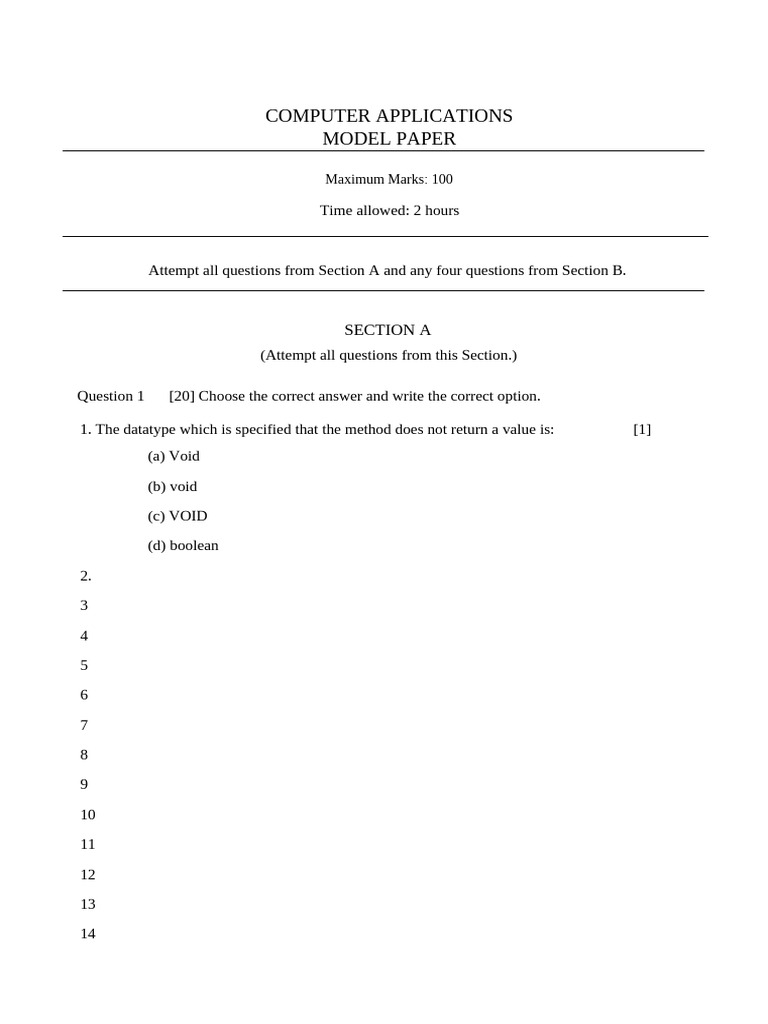 Computer Applications Model Paper: Section A | PDF