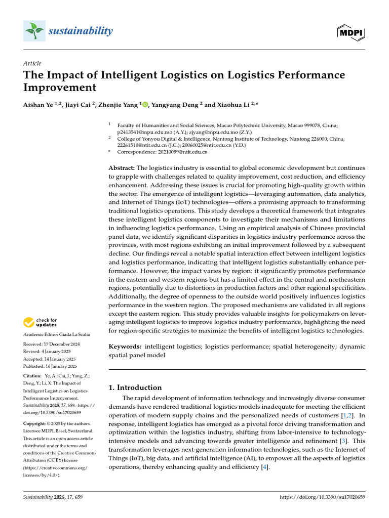 2025 The Impact of Intelligent Logistics On Logistics Performance ...