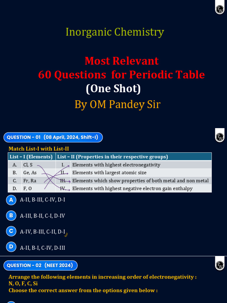 NEET 2026 Inorganic Chemistry Questions | PDF | Periodic Table ...