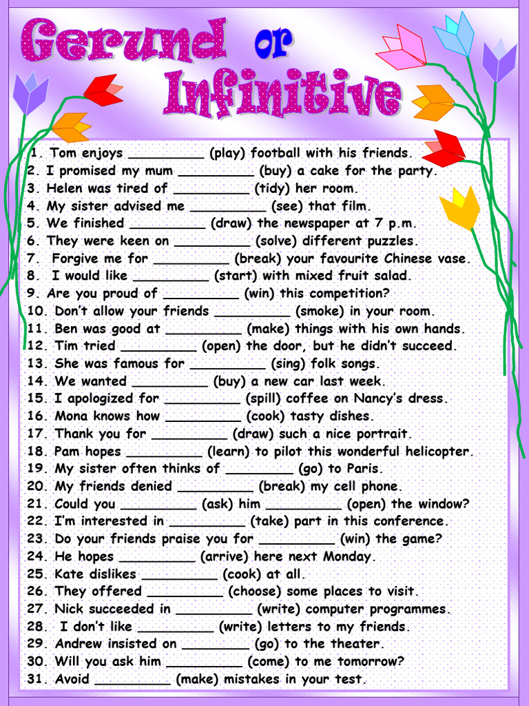 Gerund or Infinitive Task | PDF