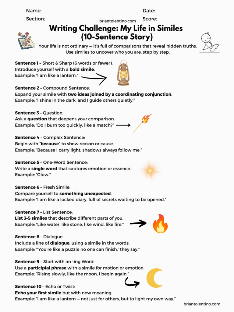 Writing Challenge My Life in Similes | PDF