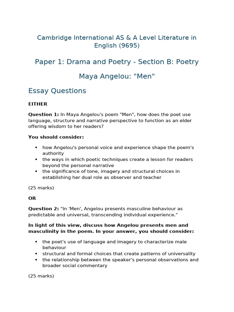 Maya Angelou's Men Essay As Lit | PDF | Poetry | Narrative