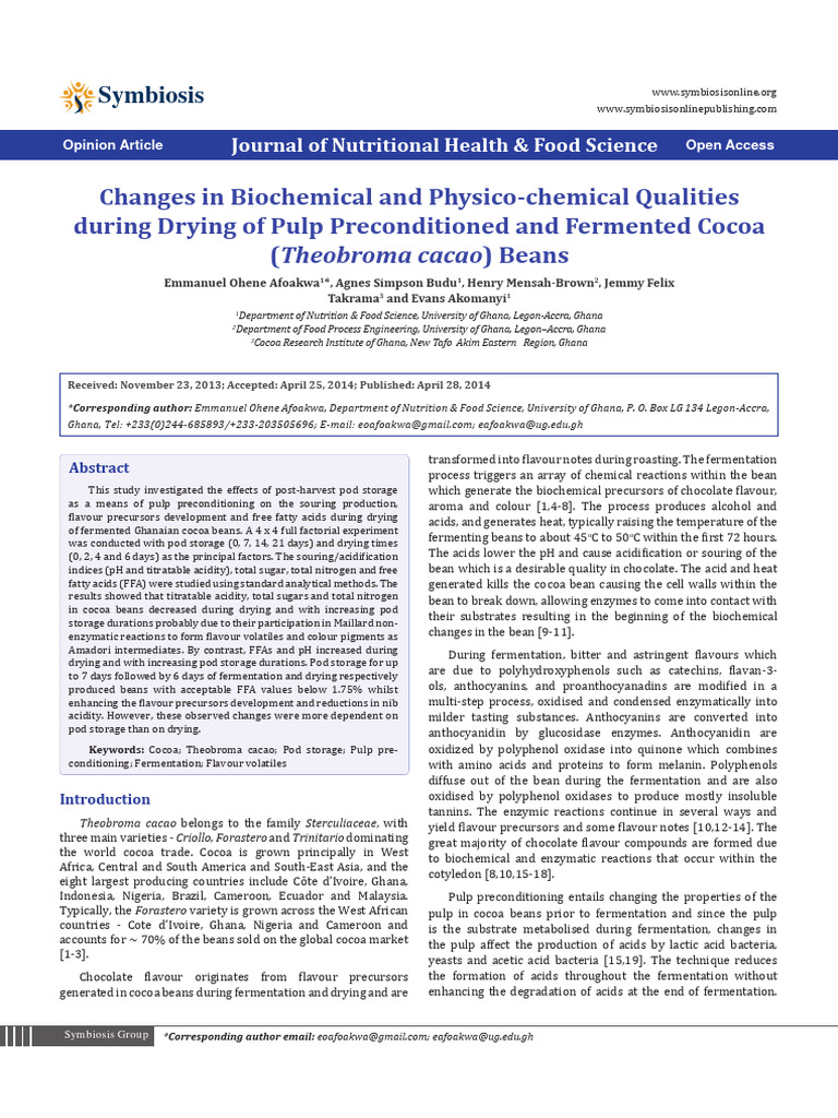 Changes in Biochemical and Physico Chemi | PDF | Cocoa Bean | Chocolate