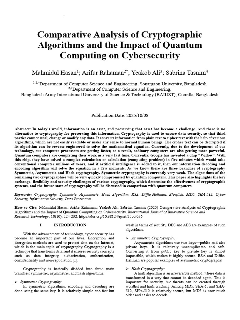 Comparative Analysis of Cryptographic Algorithms and The Impact of ...