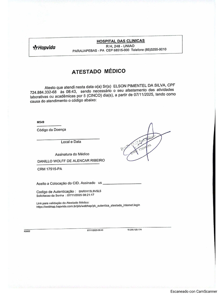 Atestado Médico Elson Pimentel (1) | PDF