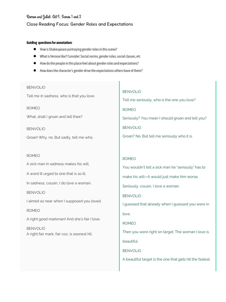 Act I.i-ii Gender Roles and Expectations | PDF