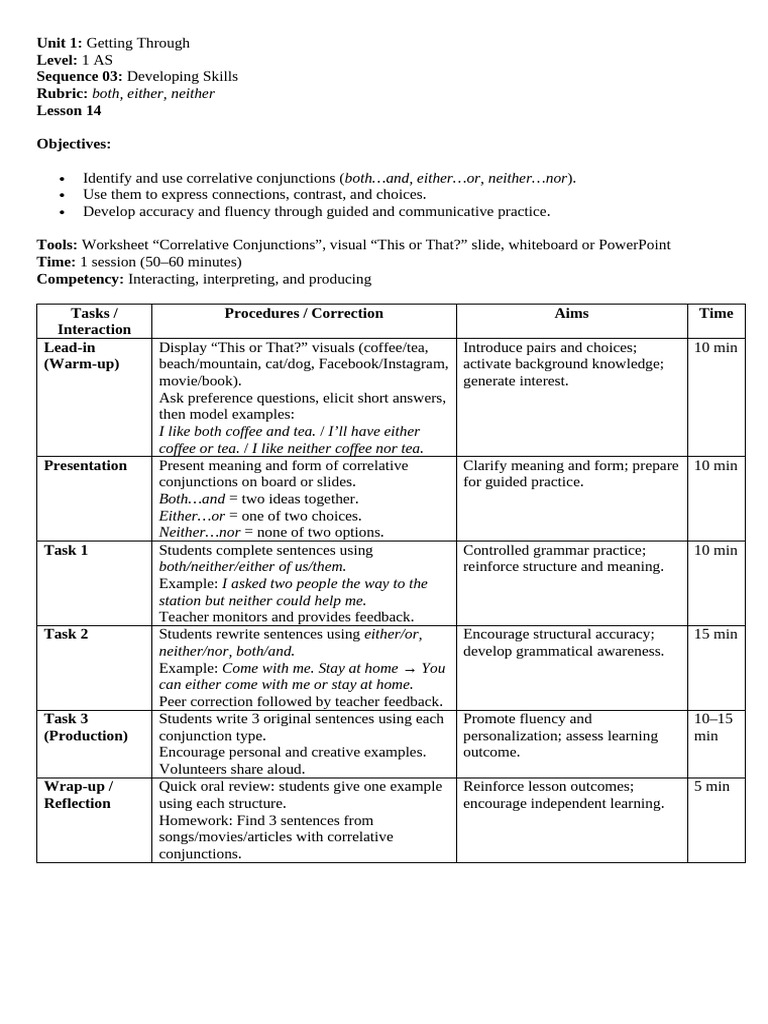 Both, Either, Neither Lesson Plan | PDF | Communication | Behavior Modification