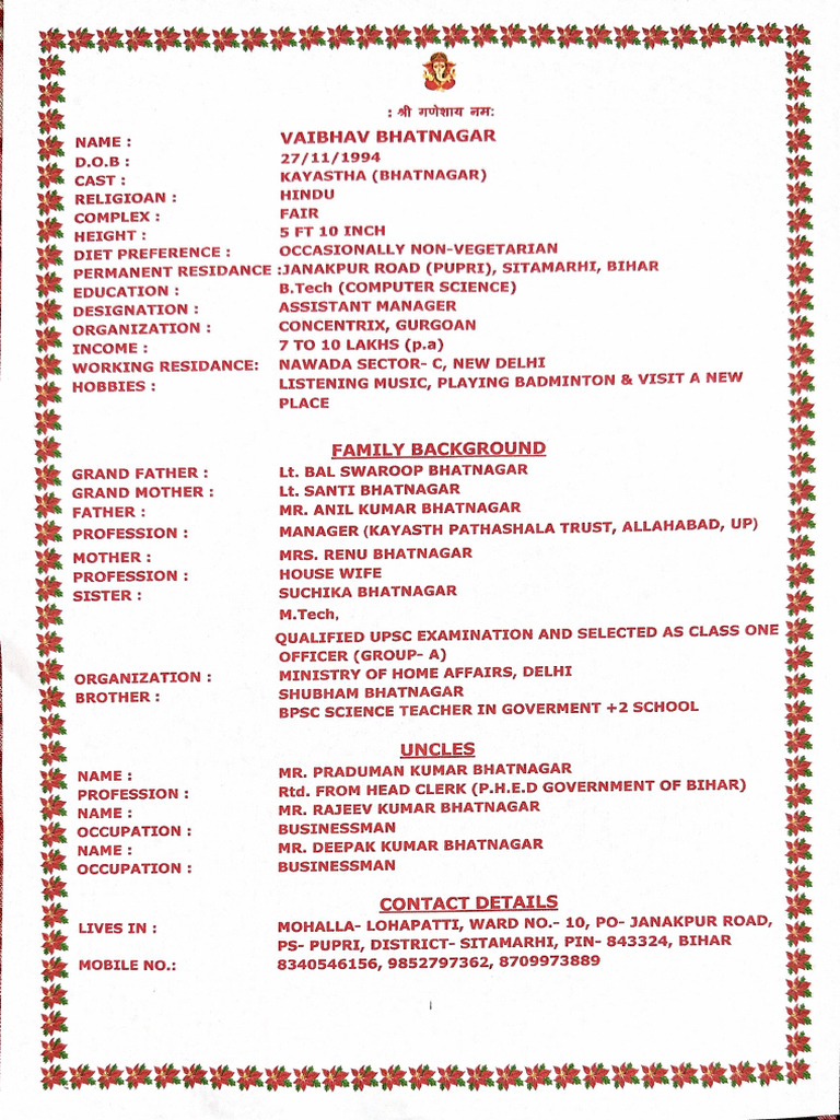 Vaibhav Bio Data | PDF