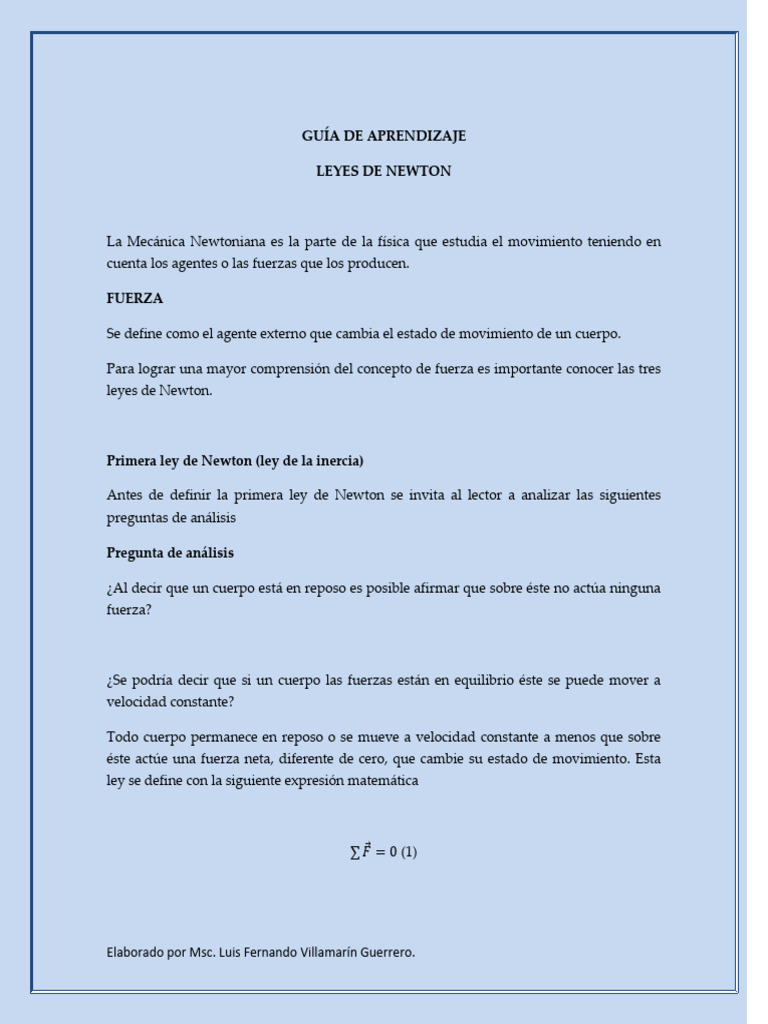 Guia de Aprendizaje Leyes de Newton | PDF | Fuerza | Las leyes del ...