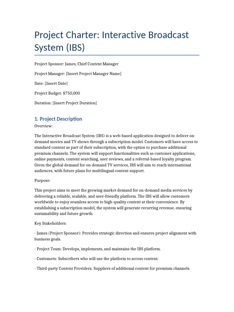 Interactive Broadcast System Project Charter | PDF | Video On Demand ...
