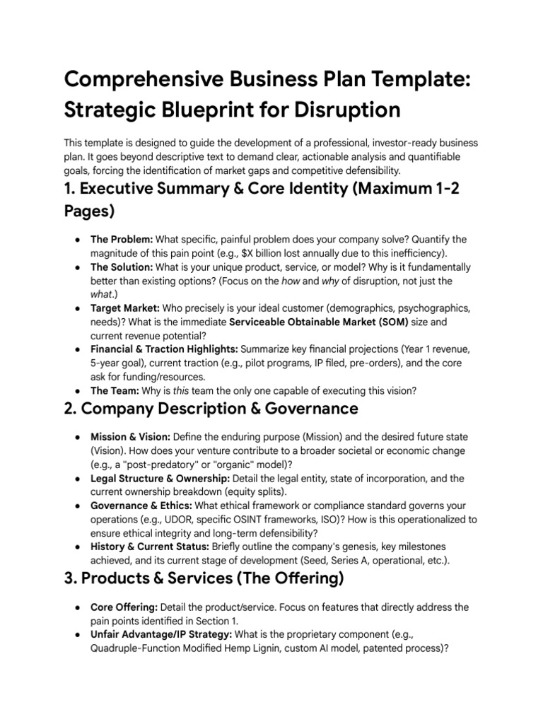 Comprehensive Business Plan Template: Strategic Blueprint for ...