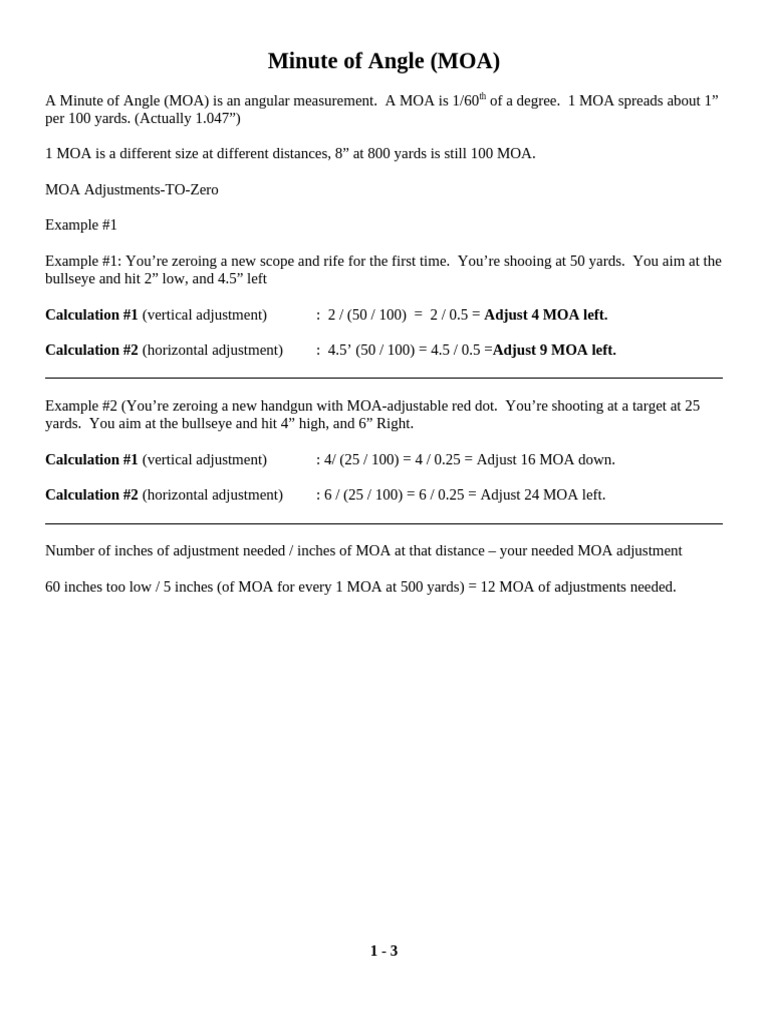 MOA Scope Adjustment Guide | PDF | Minute And Second Of Arc