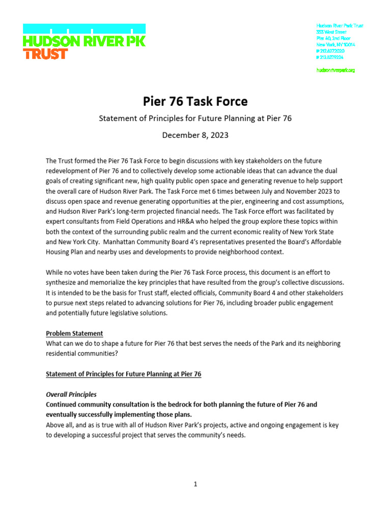 Principles for Pier 76 Redevelopment | PDF | Cycling Infrastructure