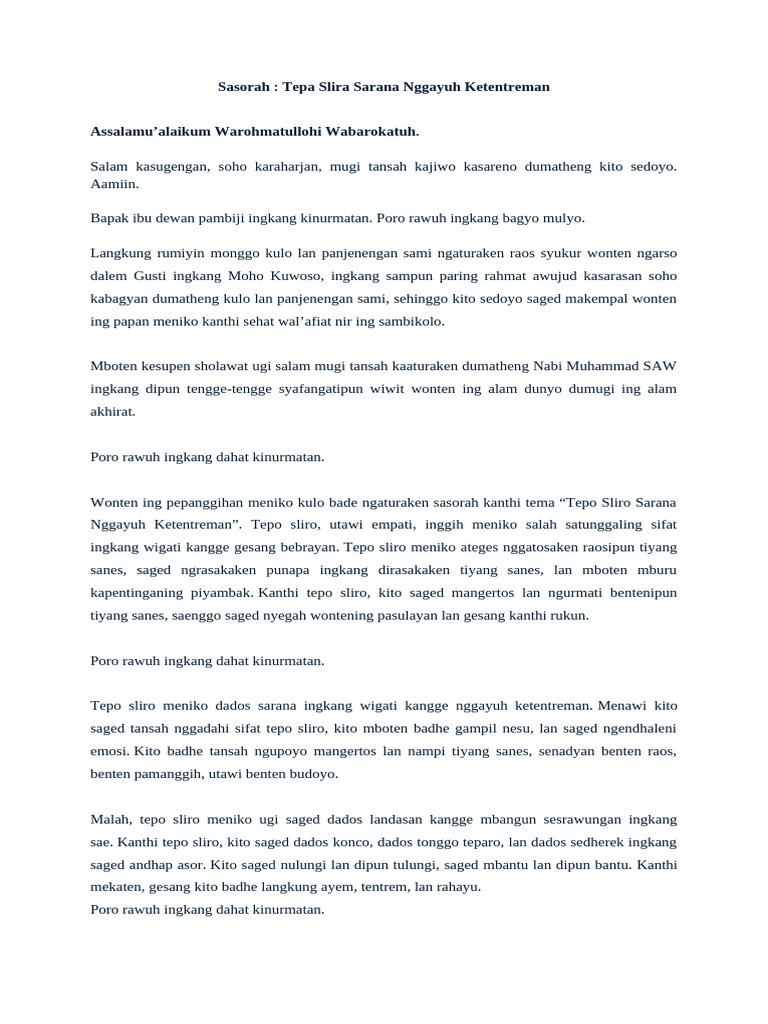 Sasorah Tepa Slira Basa Jawa | PDF