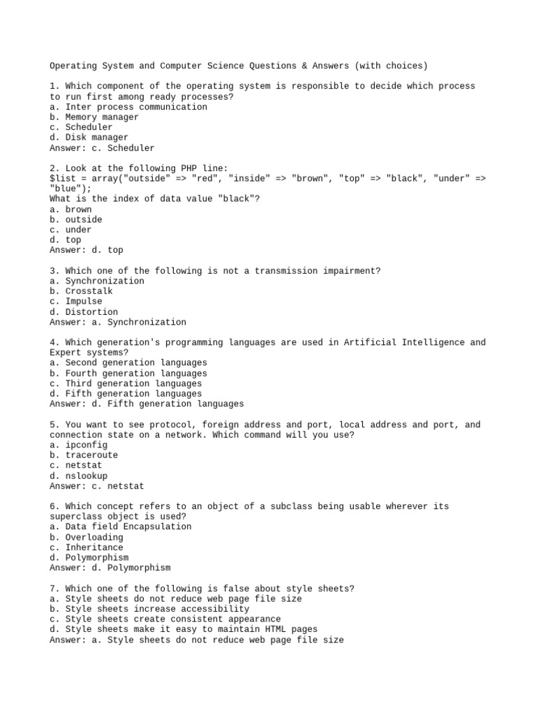 Operating System CS QA With Choices | PDF | Databases | Inheritance ...