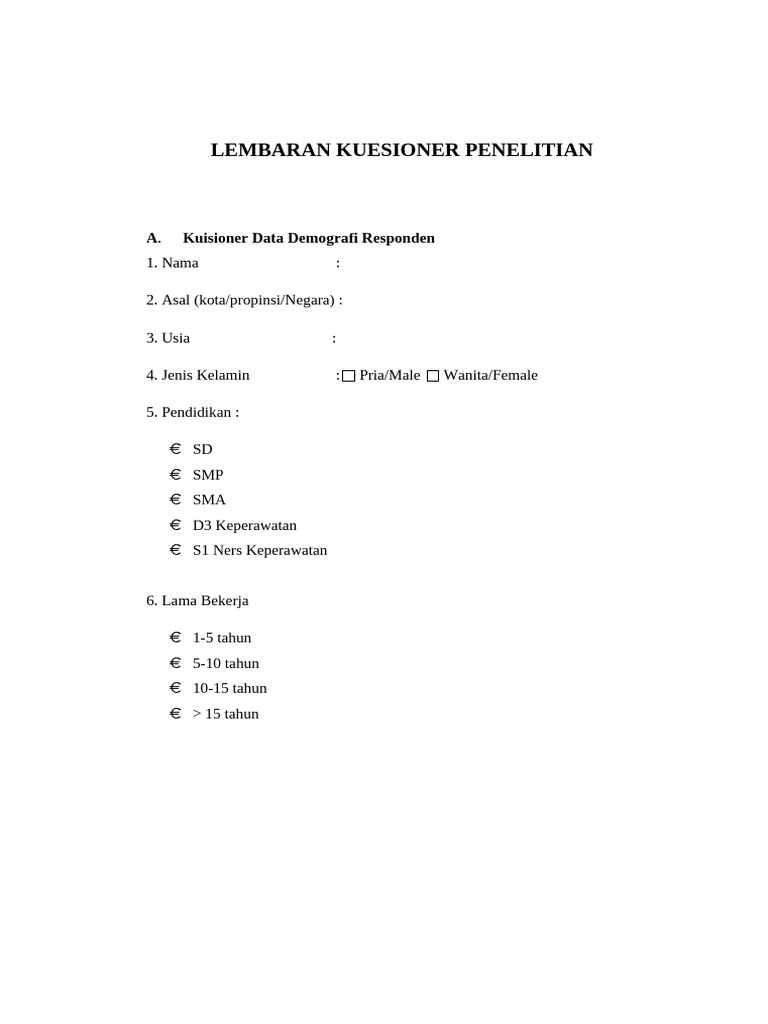 Kuesioner Penelitian Beban Kerja Perawat | PDF