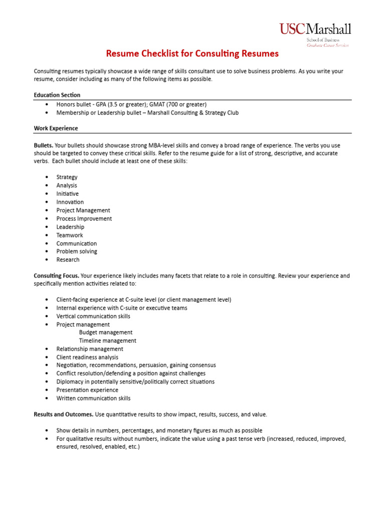 Consulting Resume Checklist | PDF