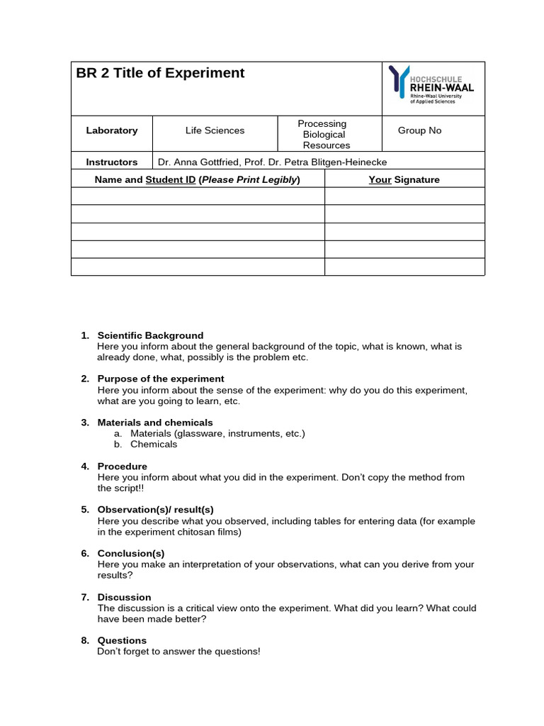 Life Sciences Experiment Report Guide | PDF