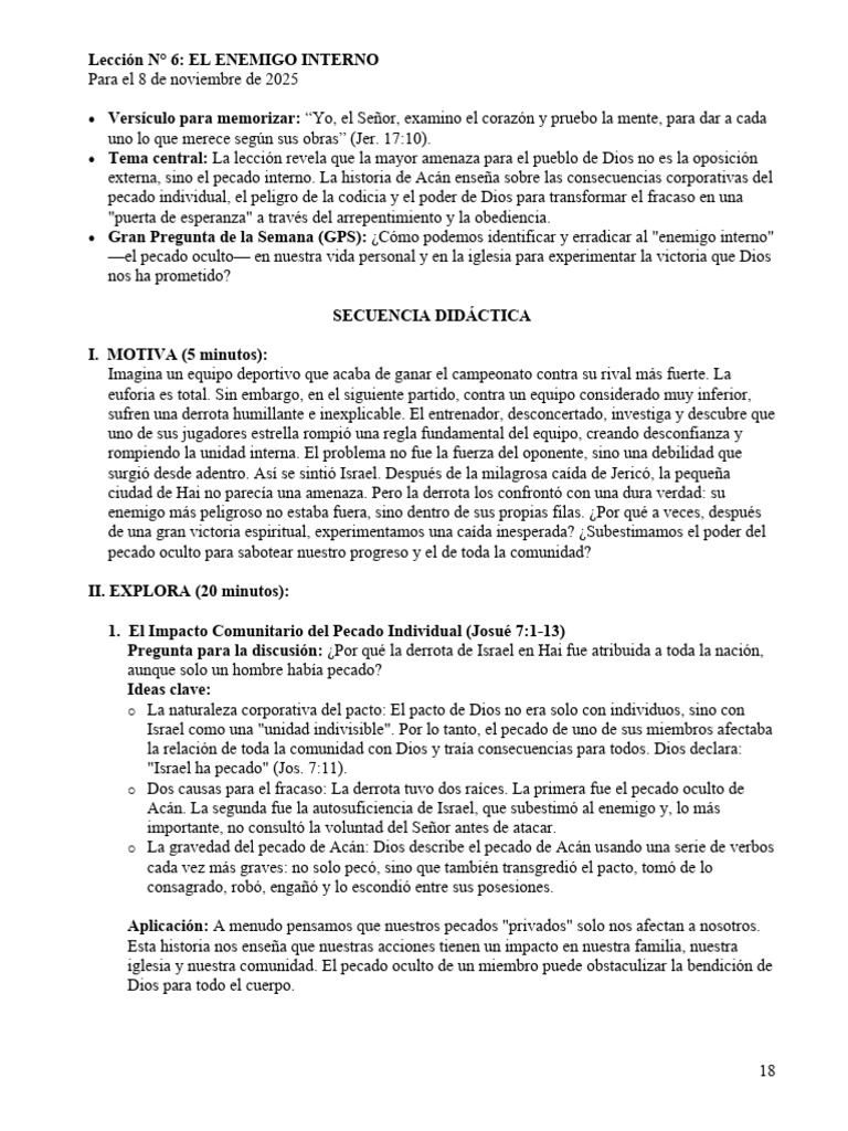 Lección N° 6_ EL ENEMIGO INTERNO | PDF | Pecado | Dios