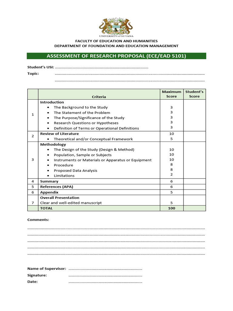 FEM - Assessment of Research Proposal (Rubric) | PDF | Procedural Knowledge | Inquiry