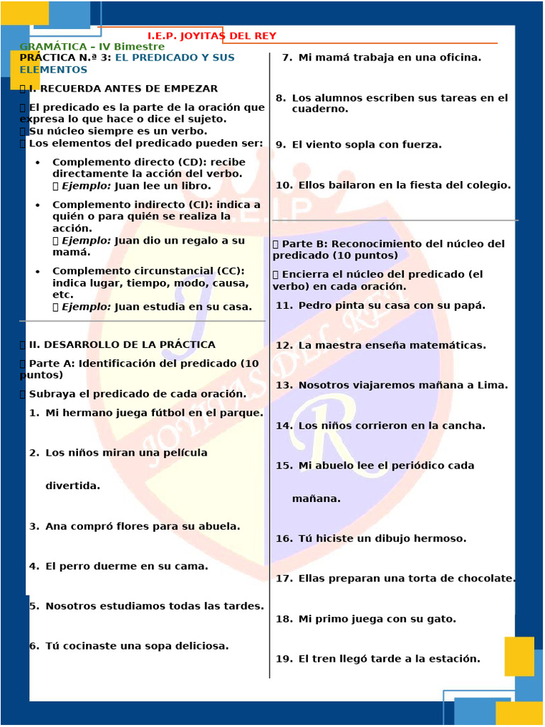 Practica de El Verbo y El Adverbio | PDF | Predicado (Gramática) | Verbo