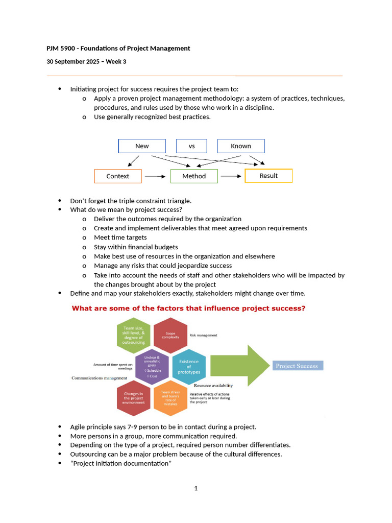 PJM 5900 - Foundations of Project Management - Class Notes - Week 3 | PDF