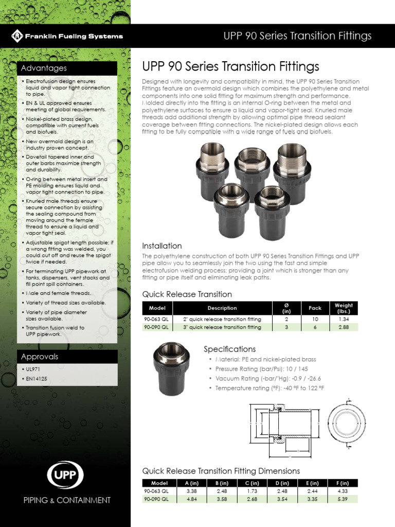FFS-0239 UPP 90 Series Transition Fittings Datasheet | PDF | Pipe ...