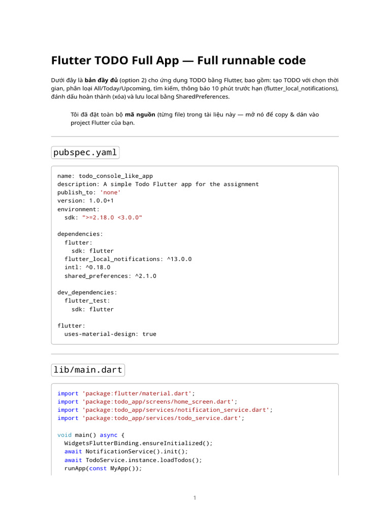 Flutter Todo Full App - Complete Code | PDF | Software Development | Computing
