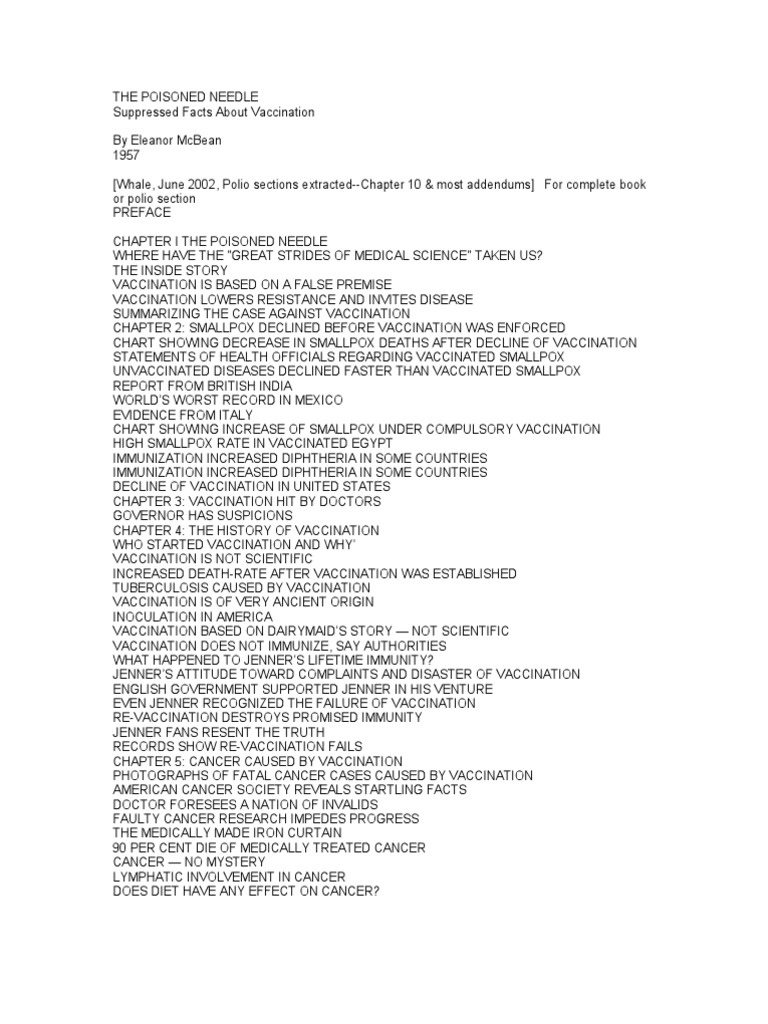 The Poisoned Needle by Eleanor McBean (1957) + VACCINATION-A MEDICAL ...