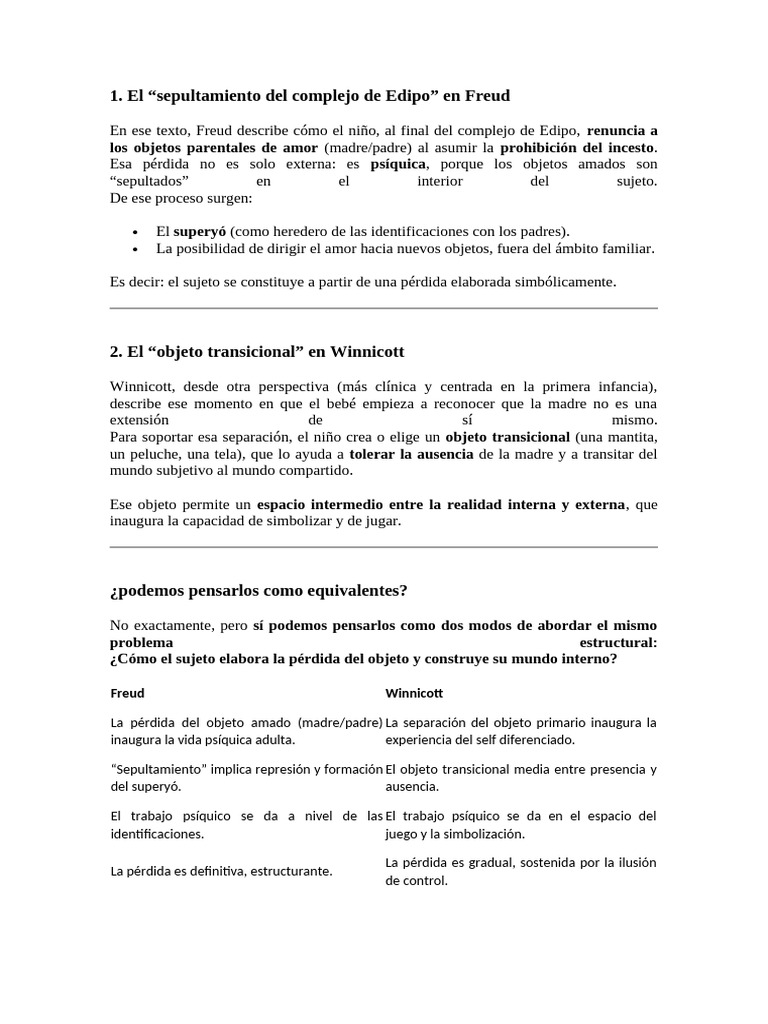 C. de Edipo y Objeto Transicional Clase | PDF | Complejo de Edipo ...