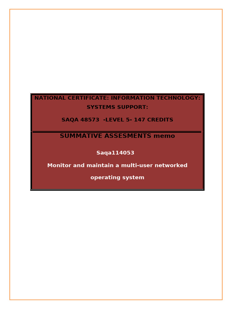 SAQA-114053 - Summative Assessments Memo | PDF | Operating System | Group Policy