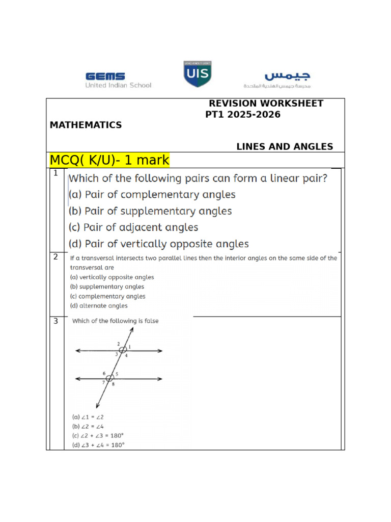 Mathematics Revision: Lines and Angles | PDF