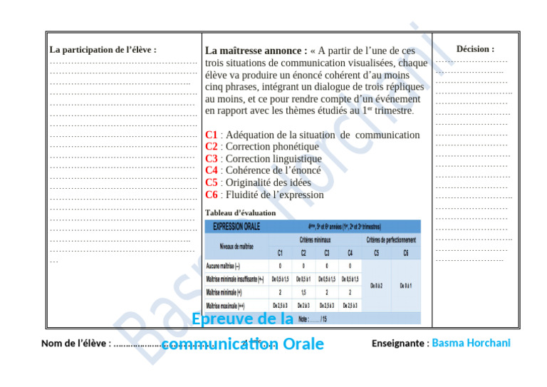 Évaluation de la communication orale élève | PDF