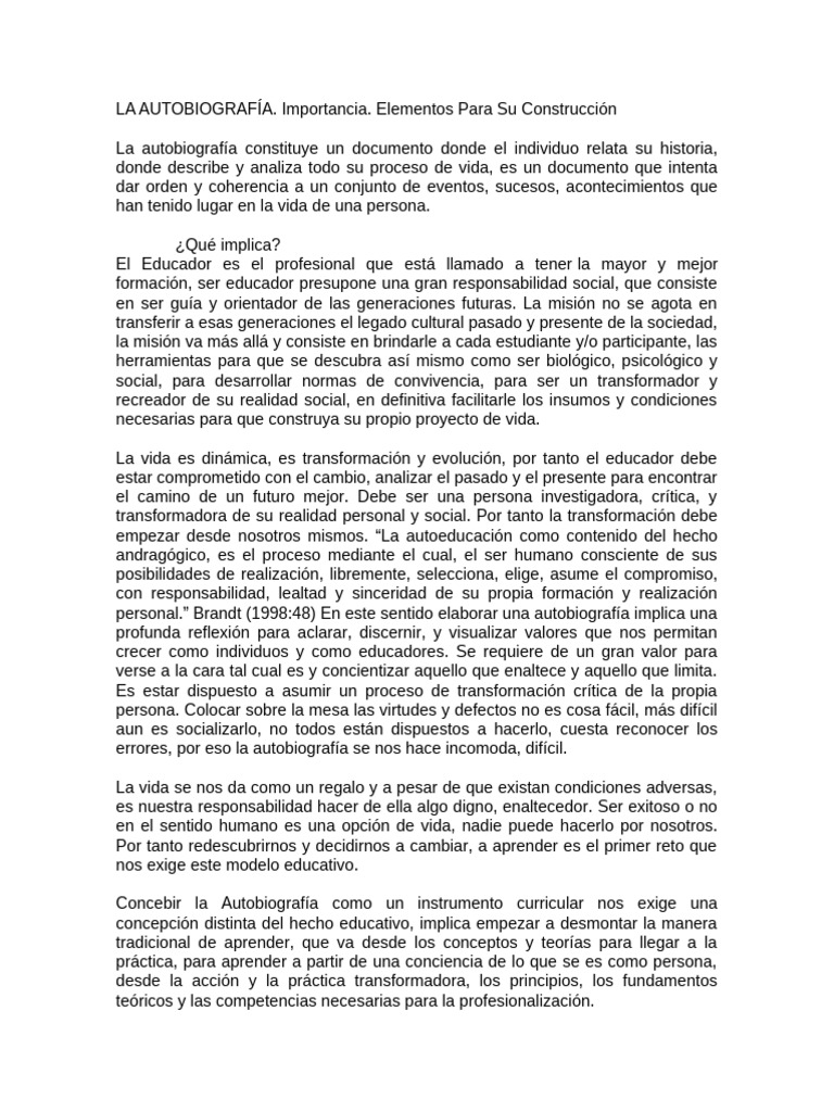 Importancia y Elementos de la Autobiografía | PDF | Aprendizaje ...
