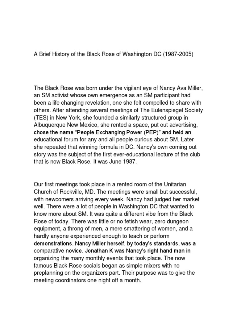 History of Black Rose DC (1987-2005) | PDF | Bdsm | Hotel And Accommodation
