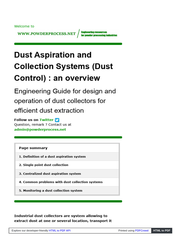 Dust Aspiration and Collection Systems (Dust Control) An Overview | PDF ...
