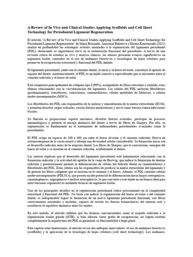 Resumen de Artículo de Ligamento Periodontal | PDF | Anatomía | Biología Celular