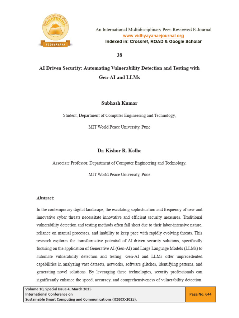 Vidhyayana - : 38 Ai Driven Security: Automating Vulnerability ...