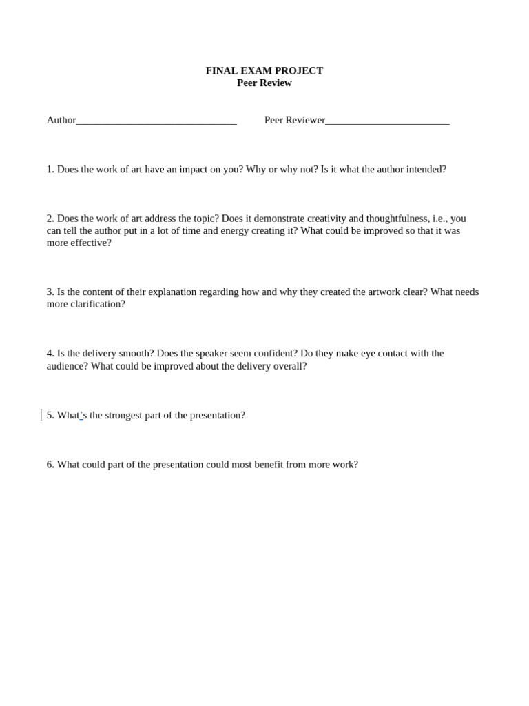 Final Exam Project Peer Review TSS 2022 | PDF