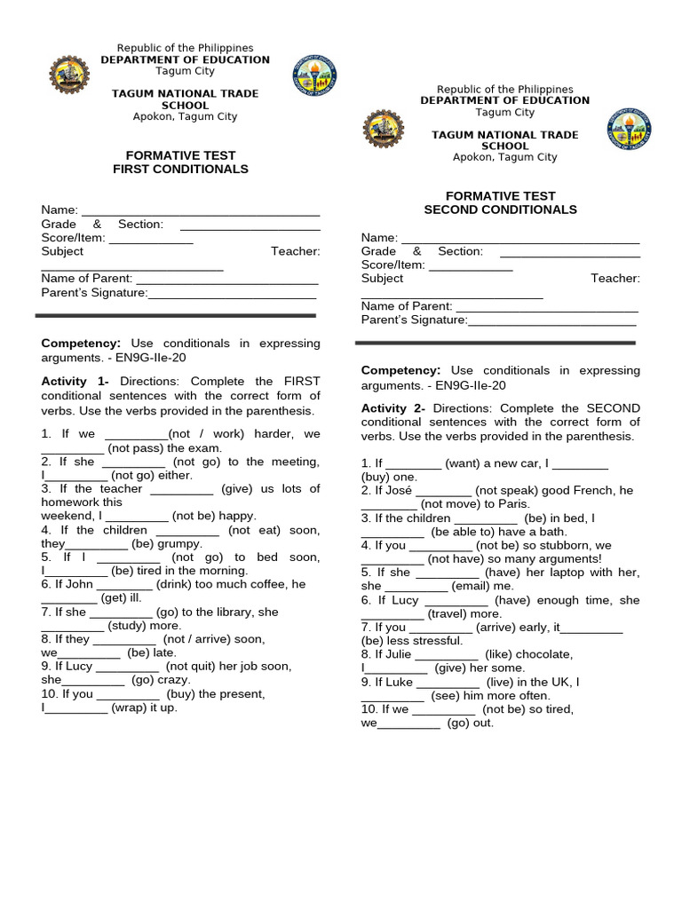 Answer Key Formative Test in Conditionals | PDF | Verb | Linguistic ...