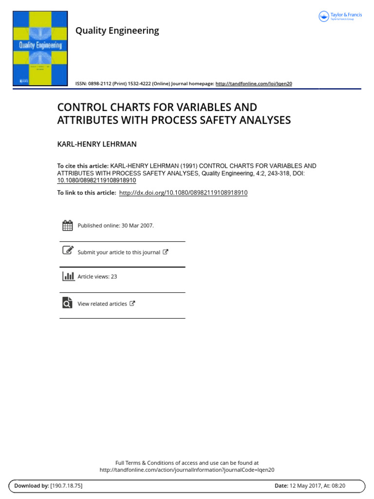 Control Charts For Variables and Attributes With Process Safety ...