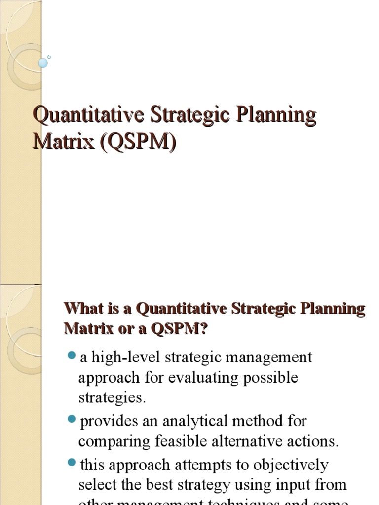 Quantitative Strategic Planning Matrix (QSPM) | PDF | Strategic Management | Matrix (Mathematics)