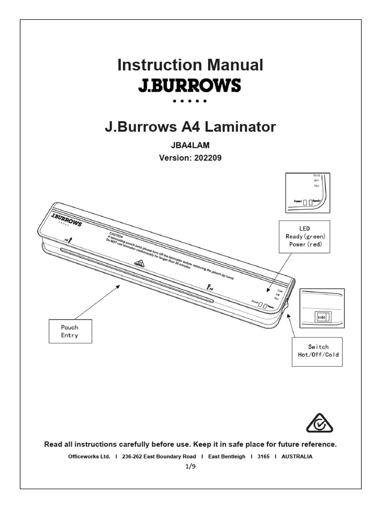 J.Burrows A4 Laminator Instruction Manual | PDF | Electrical Connector | Lamination