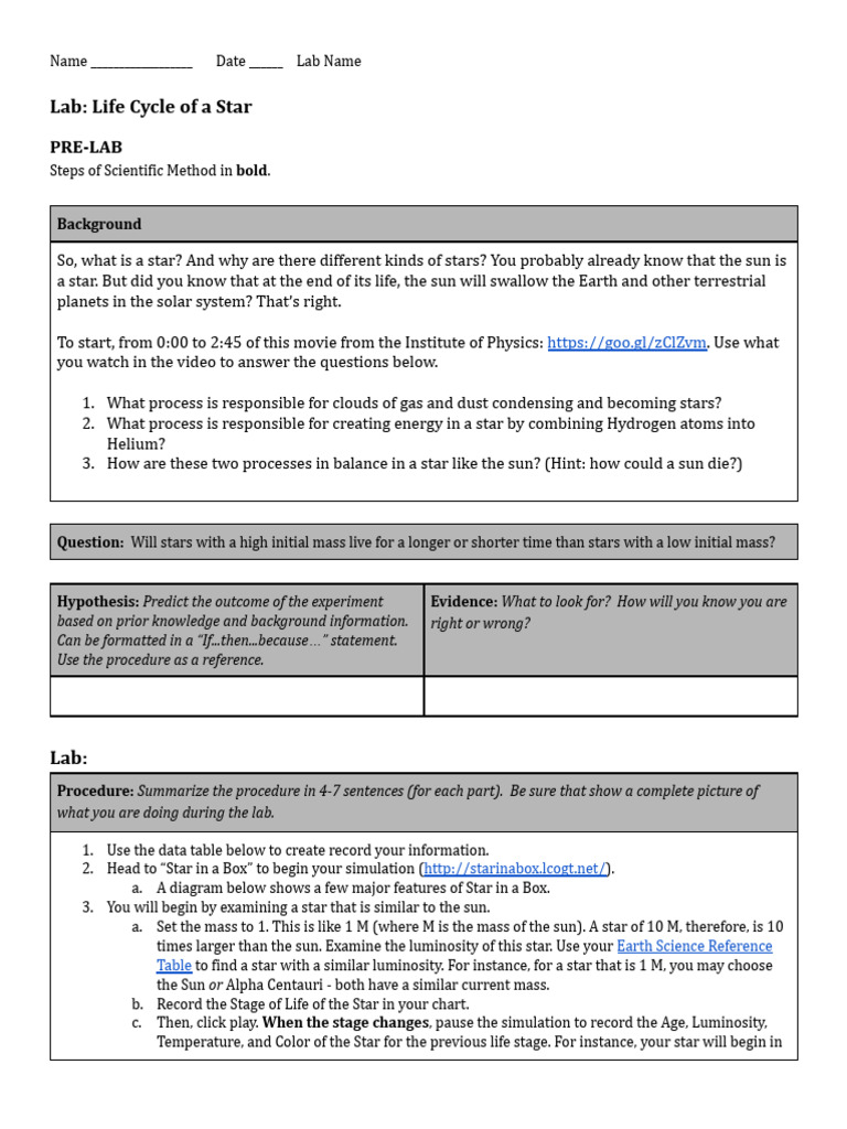 Lab_ Life Cycle of a Star.cleanedfornerds:) | PDF | Stars | Sun